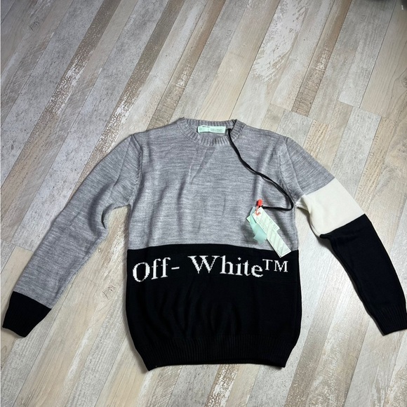 Off-White | Sweaters | Offwhite Knit Sweater Hoodie Zip | Poshmark